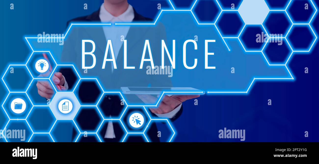Sign displaying Balance, Business overview condition in which different ...