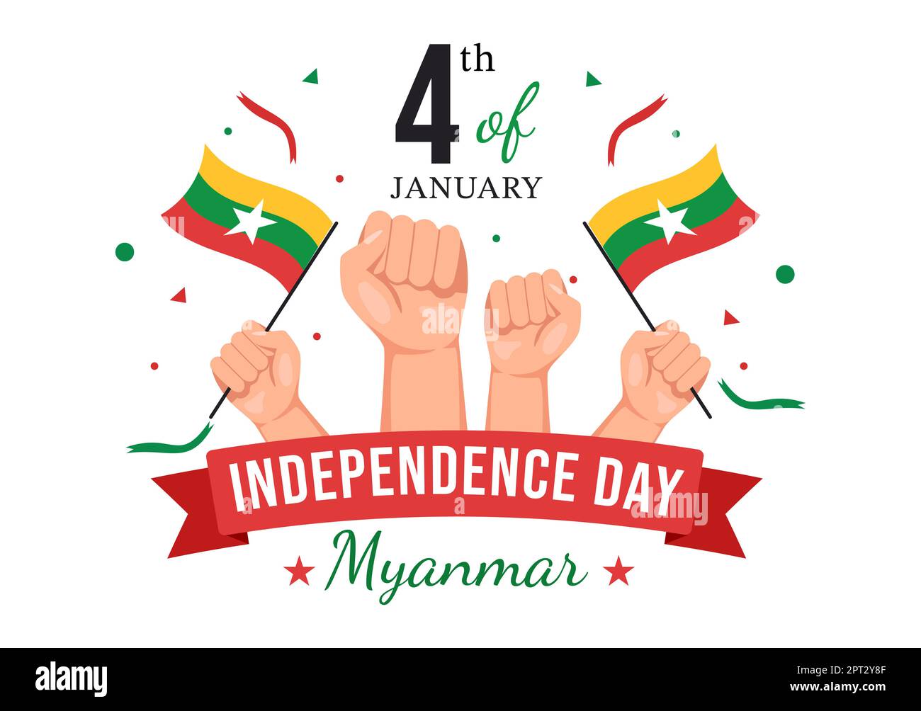 Celebrating Myanmar Independence Day on January 4th with Flags in Flat ...