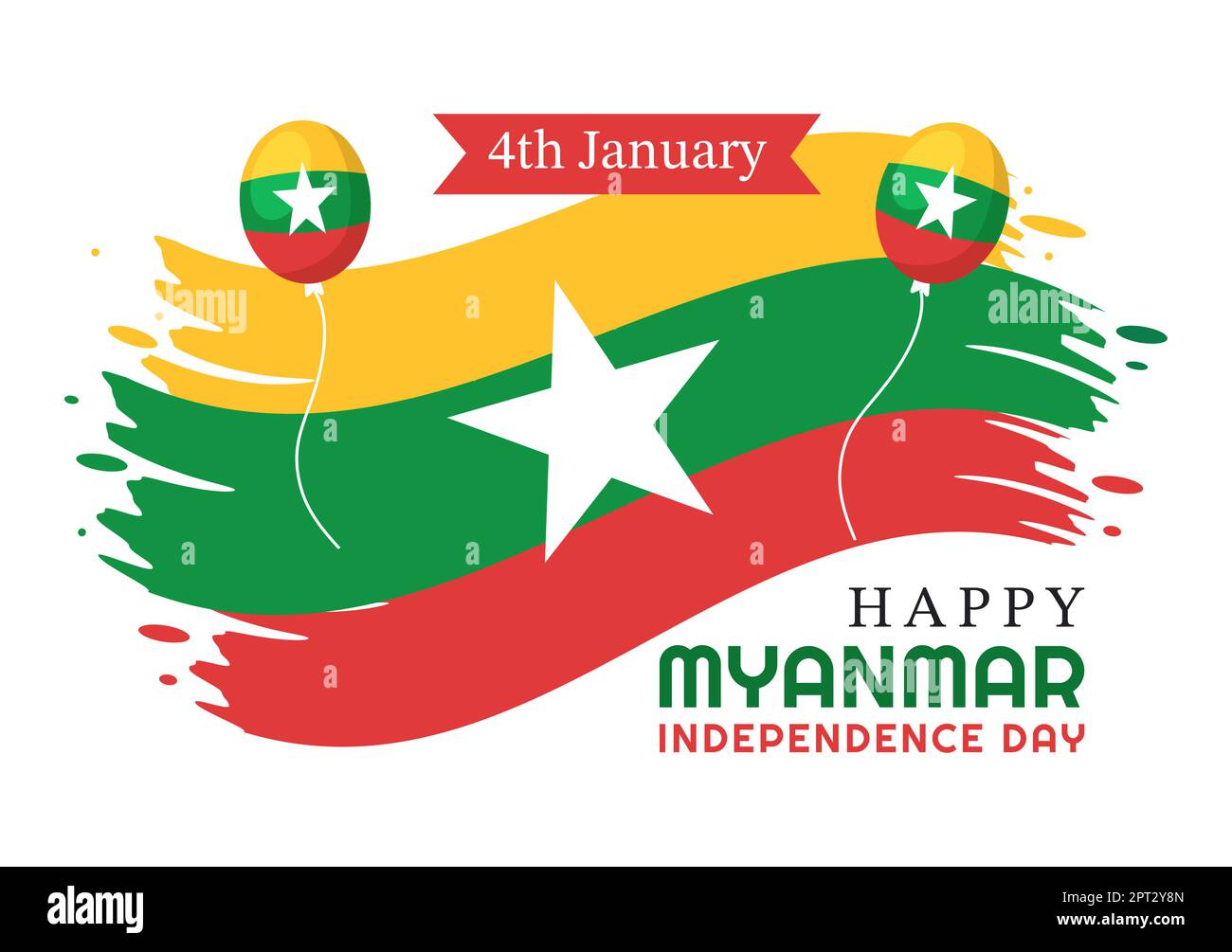 Celebrating Myanmar Independence Day on January 4th with Flags in Flat ...