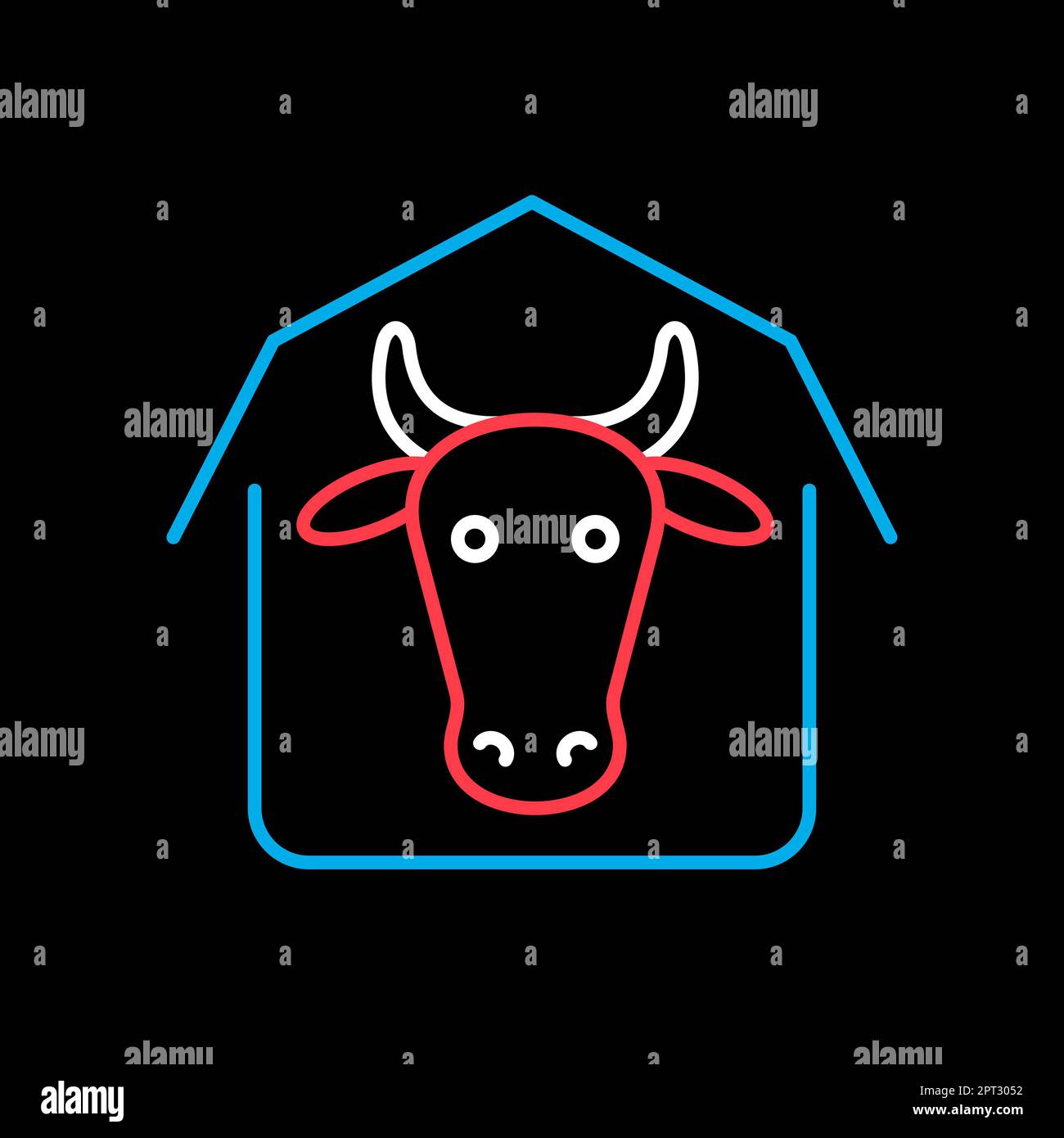 Cowshed isolated on dark background icon. Farm animal sign. Graph ...