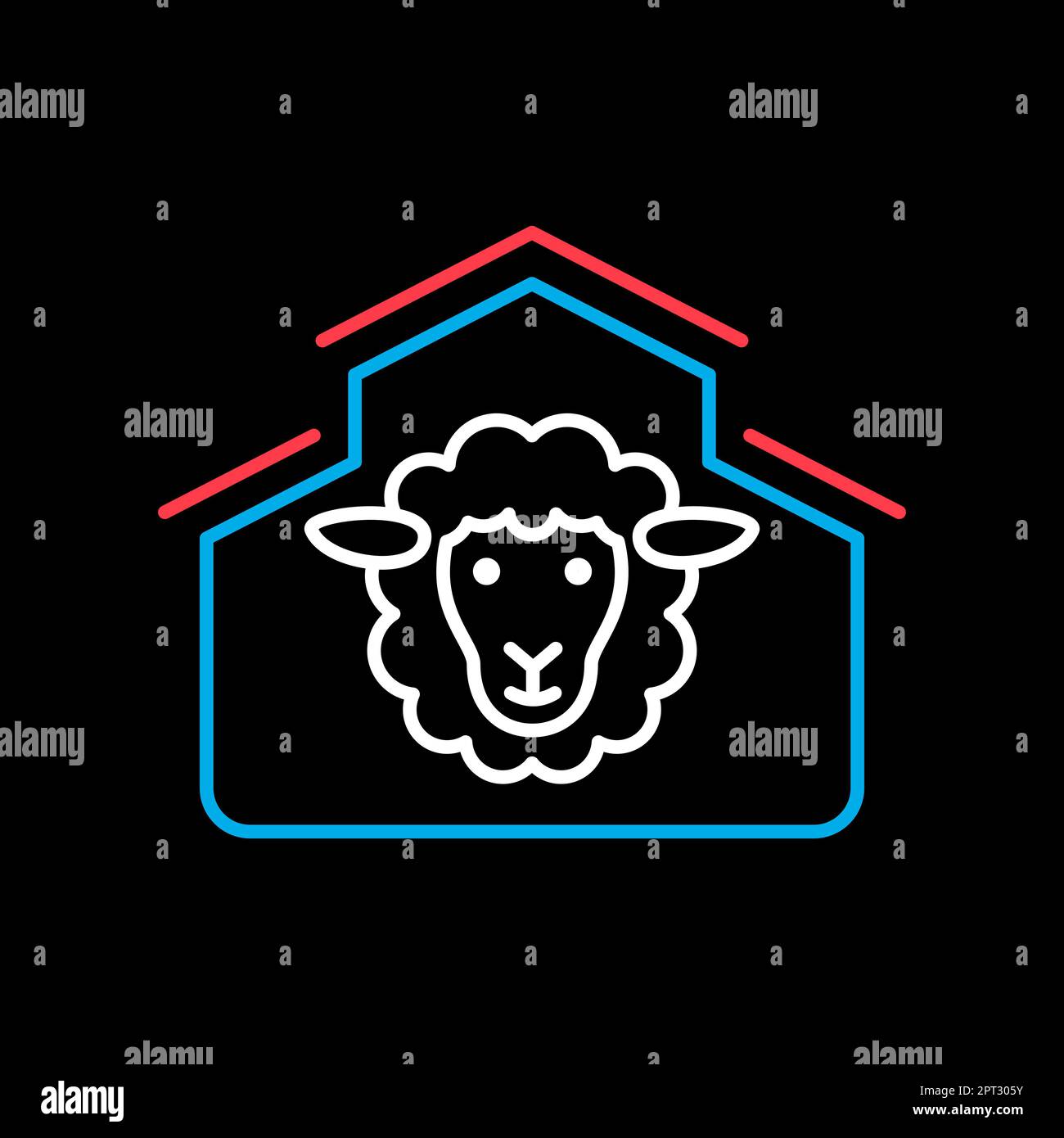 Sheep house isolated on dark background icon. Farm animal sign. Graph ...