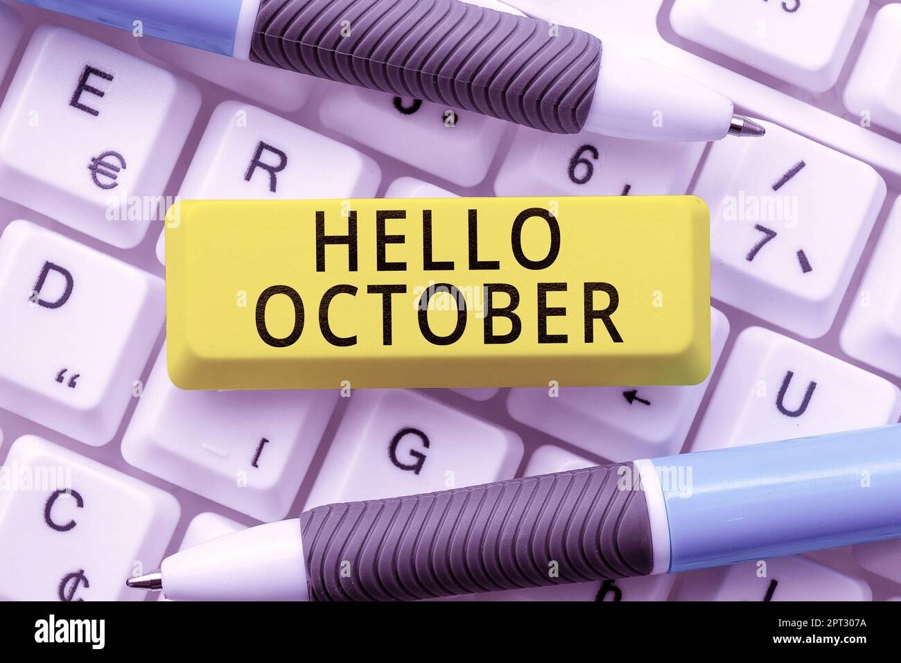 Sign displaying Hello October, Word Written on greeting used when ...