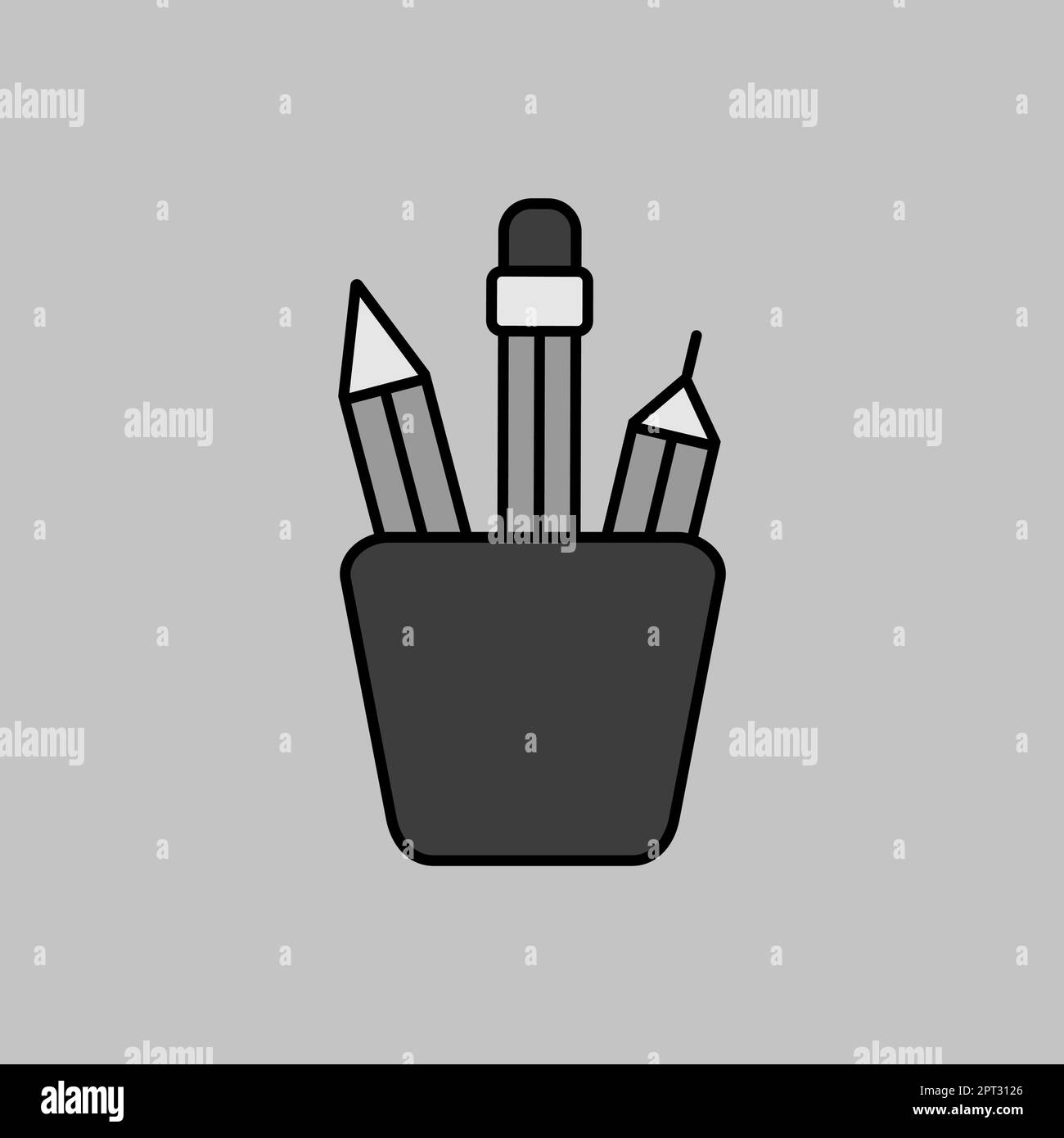 Pencil stand outline grayscale icon. Workspace sign Stock Vector Image ...