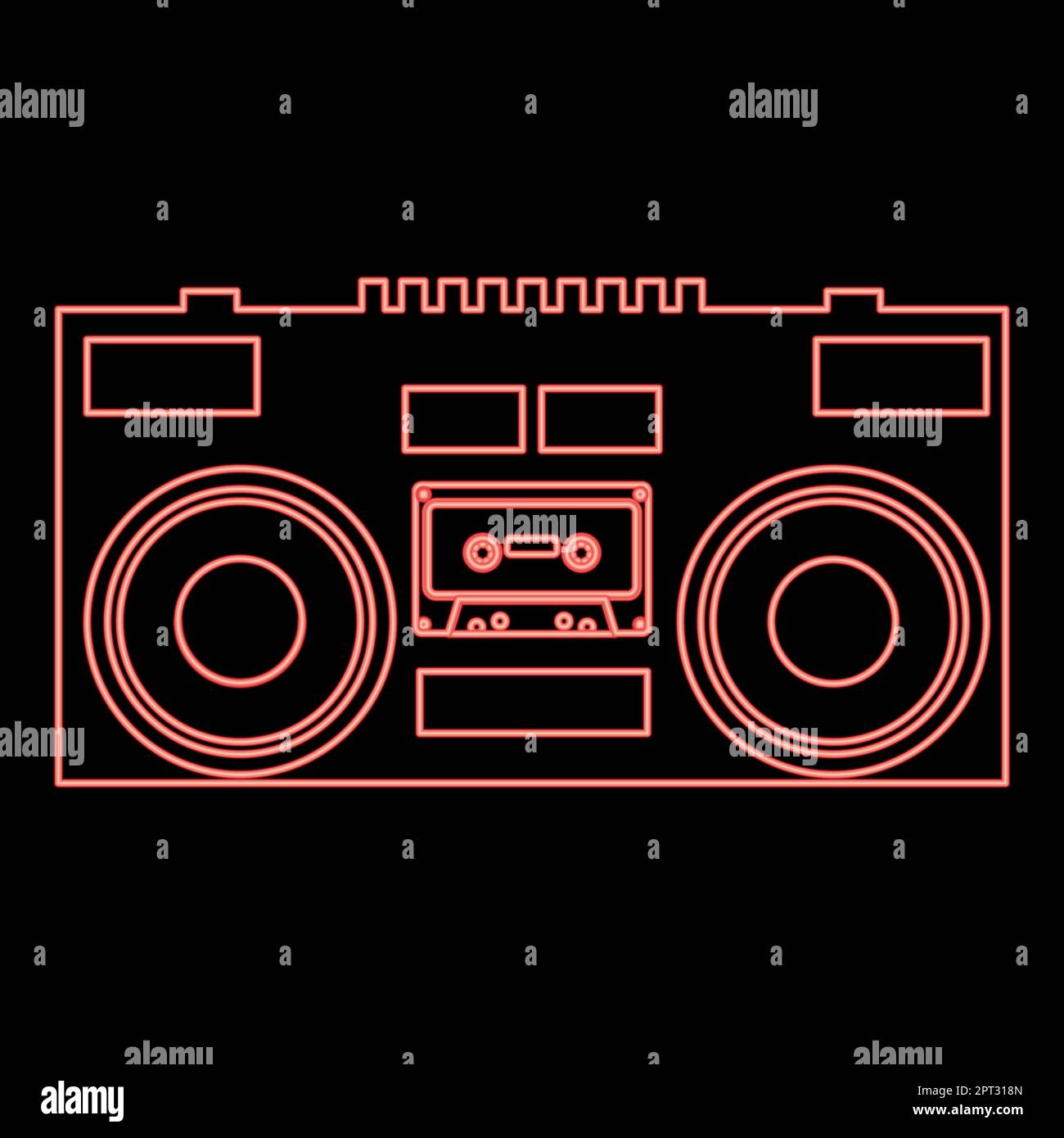 Neon cassette recorder Mobile stereo music icon black color vector ...