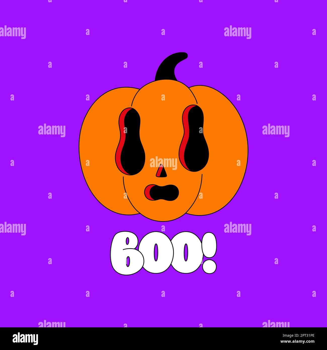 Scary pumpkin. Halloween spooky cartoon character on purple background ...