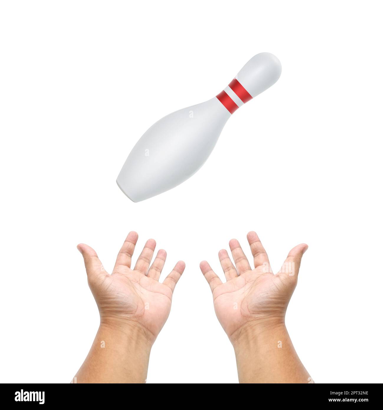Hand holding Bowling Pin on white background Stock Photo - Alamy