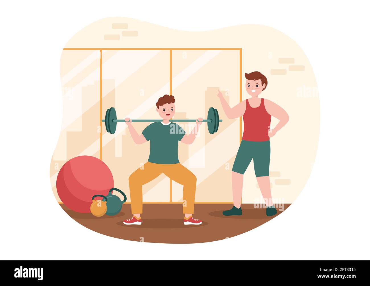 Personal Trainer or Sports Instructor Hand Drawn Cartoon Flat ...