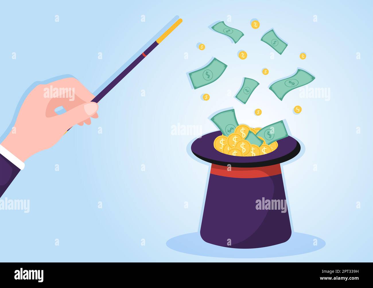 Magician Illusionist Conjuring Tricks and Waving a Magic Wand above his ...