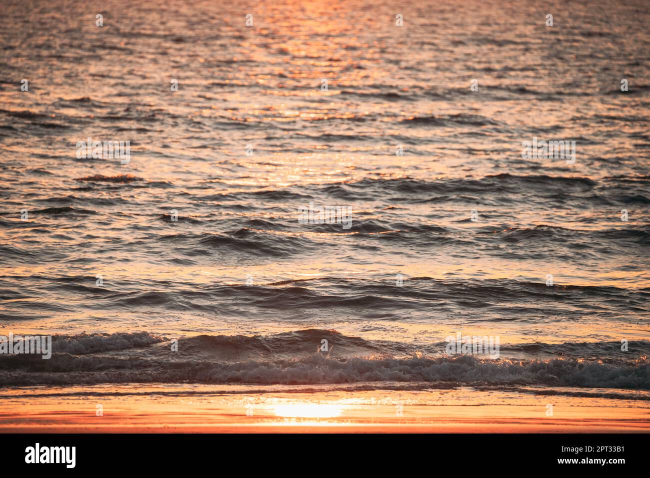 Sea Water Surface At Sunset. Natural Sunrise Warm Colors Of Ocean Stock ...