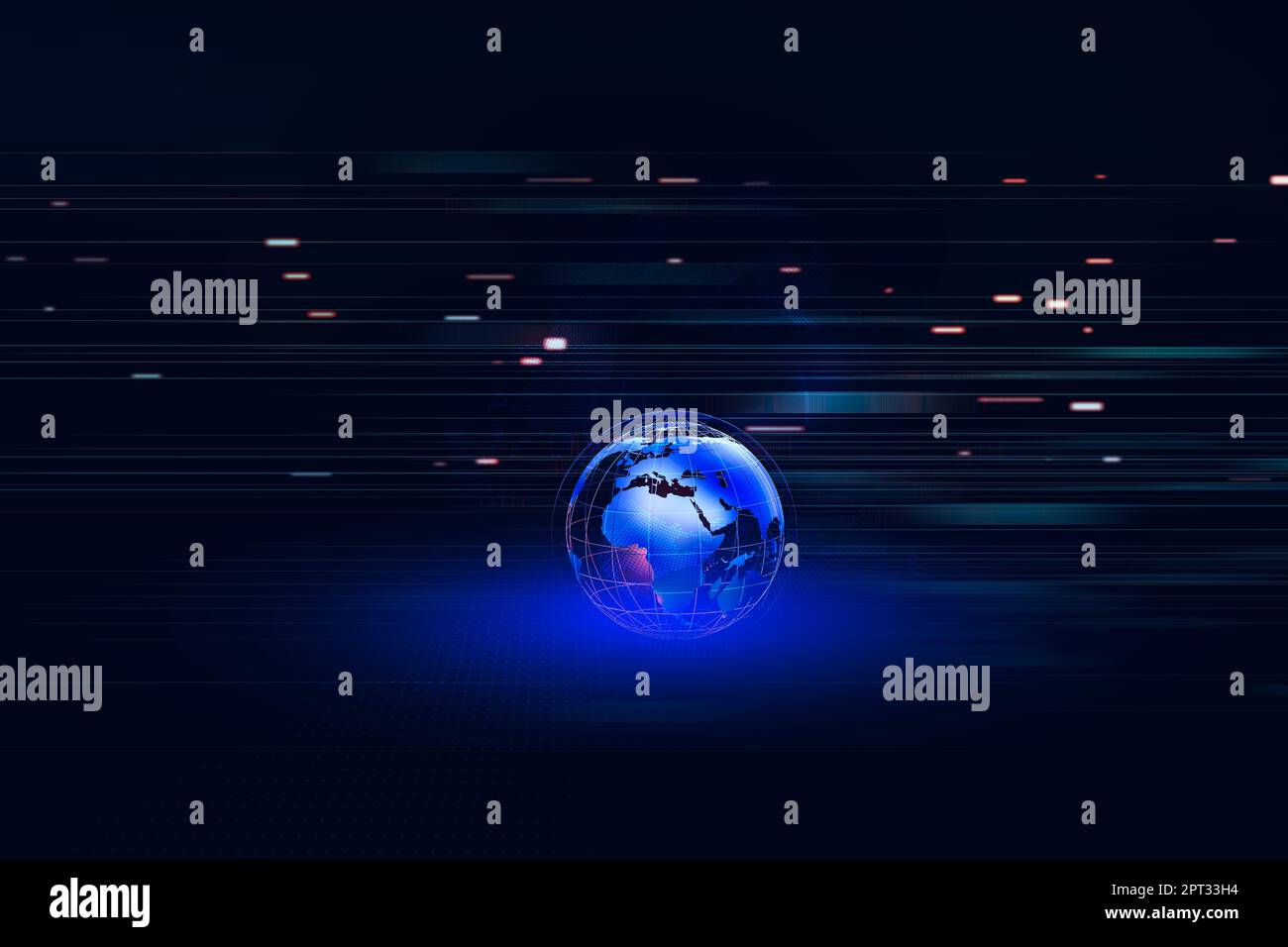Earth globe with fast moving data lines at back, digital technologies ...