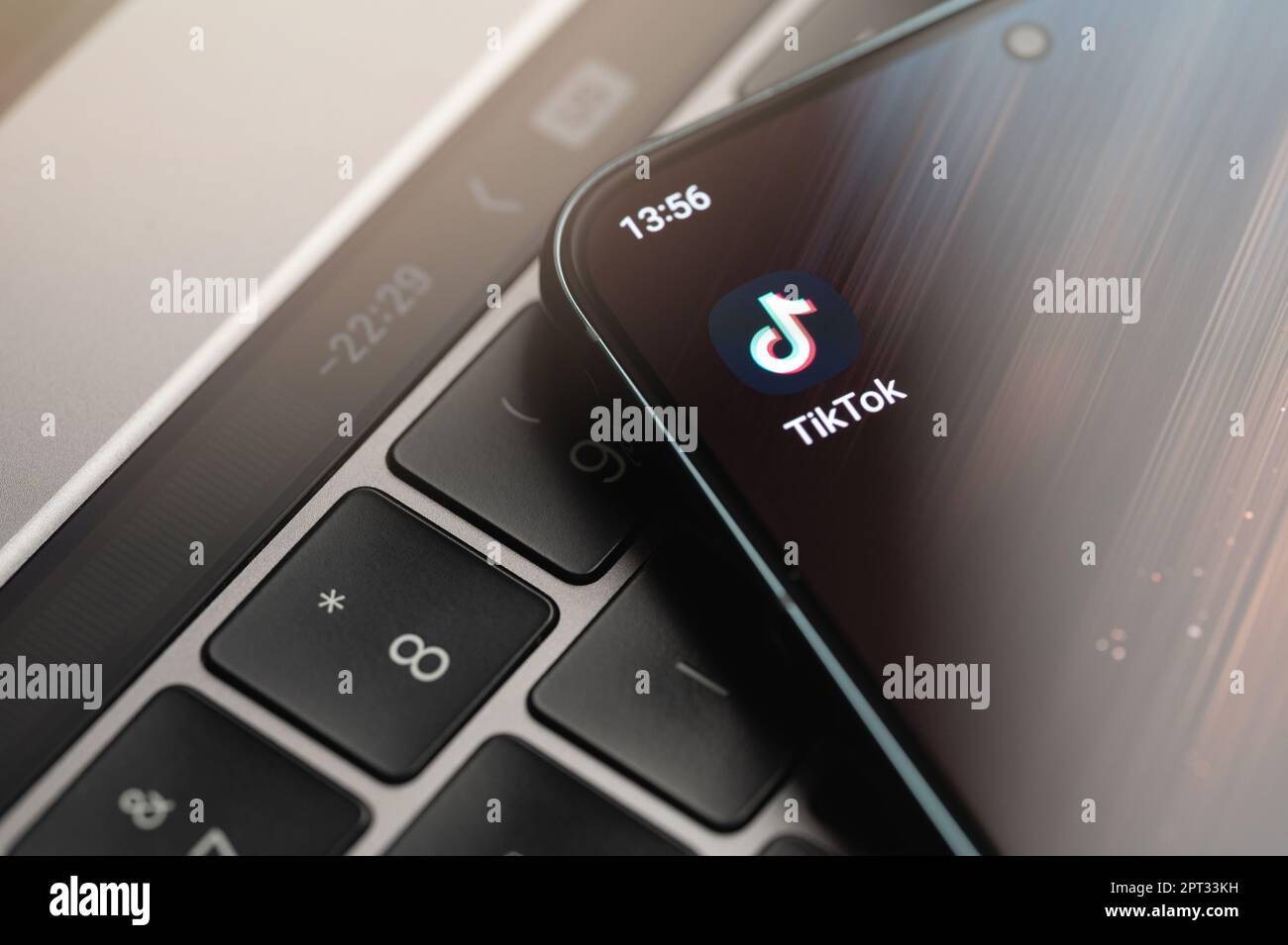 New york, USA - April 25, 2023: Open TikTok app on smartphone screen ...