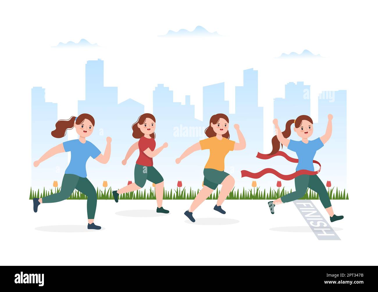 Running Racing Template Hand Drawn Cartoon Flat Illustration People ...