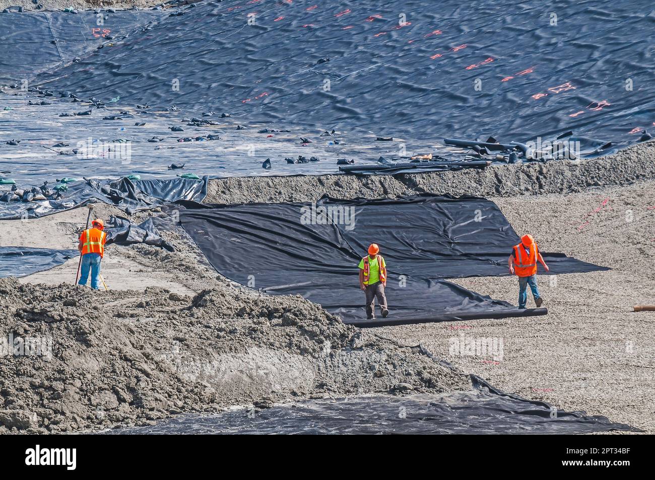 Geomembranes cover a lot of ground in an active landfill Stock Photo ...