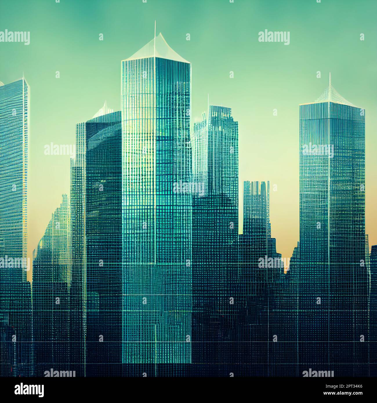 Futuristic city skyscrapers background, drawing sketch, 3D rendering ...