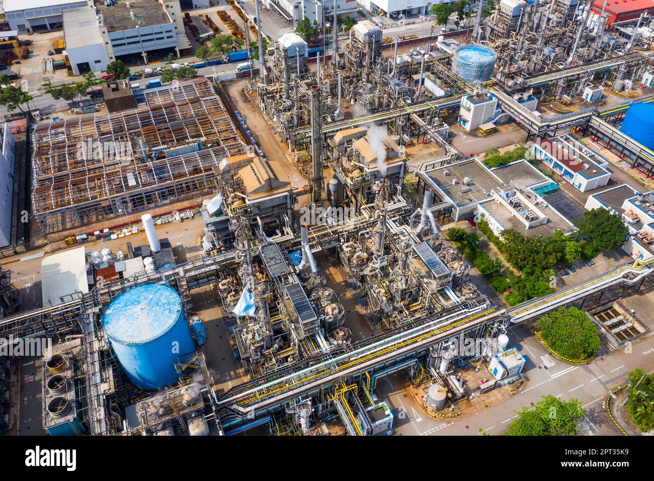 Tai Po, Hong Kong 19 May 2019: Top view of Hong Kong industrial factory ...