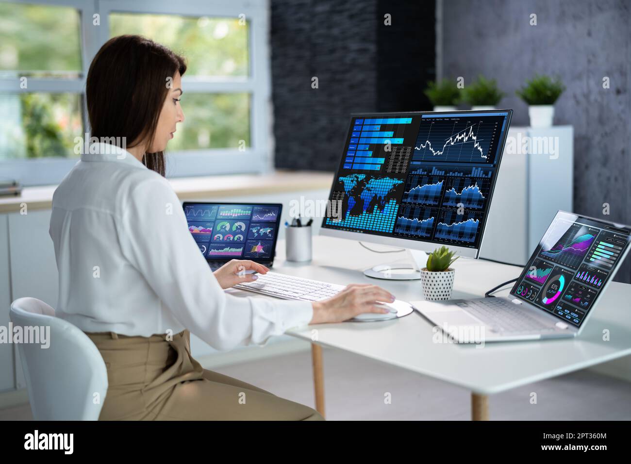Financial Business Analytics Data Dashboard. Analyst Woman Stock Photo ...