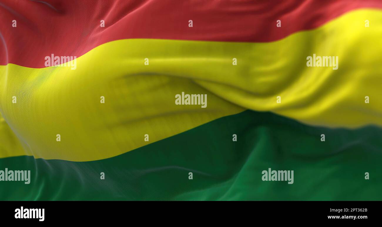 Close-up view of the Bolivia national flag waving in the wind. The ...