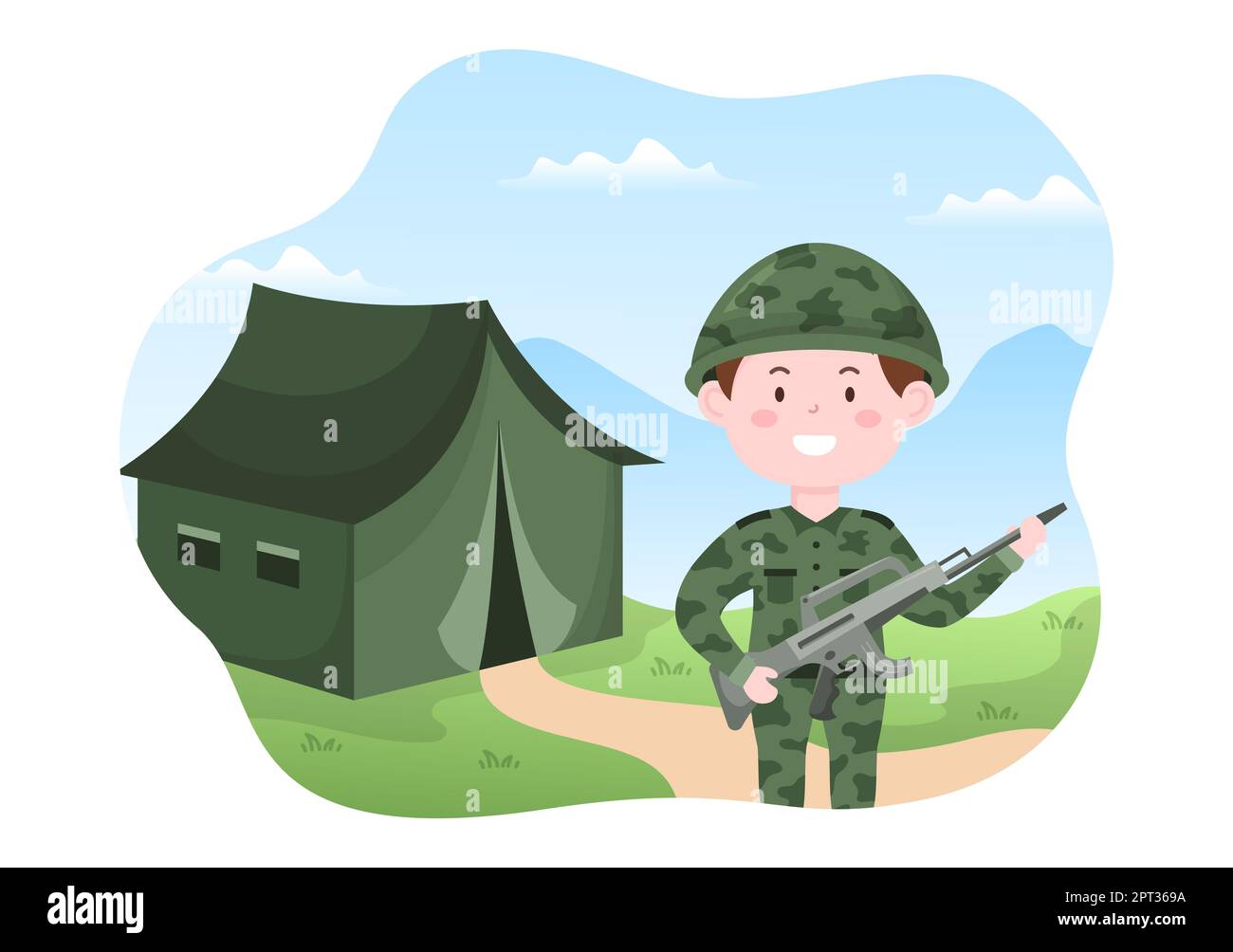 Military Army Force Template Hand Drawn Cute Cartoon Flat Illustration ...