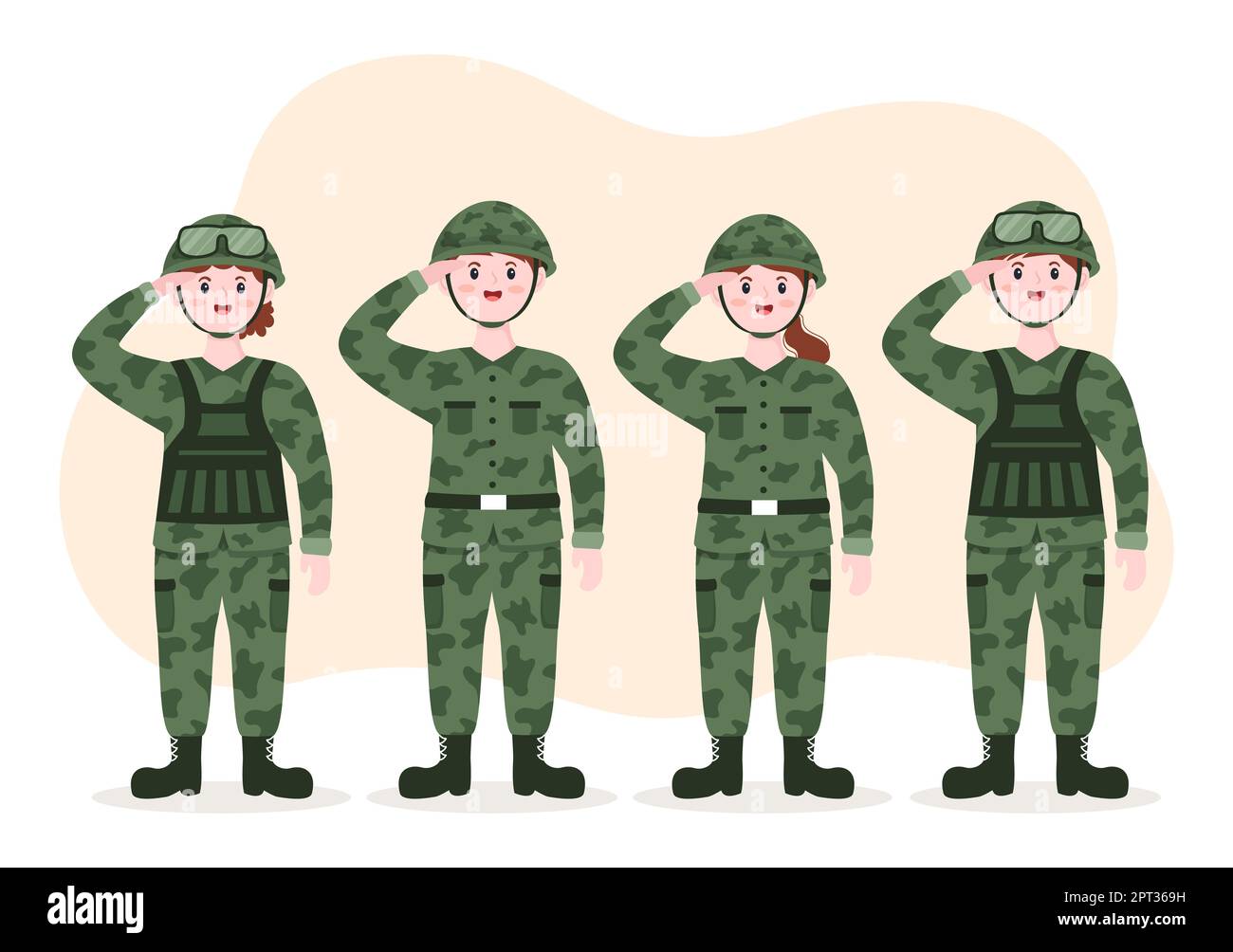 Military Army Force Template Hand Drawn Cute Cartoon Flat Illustration ...