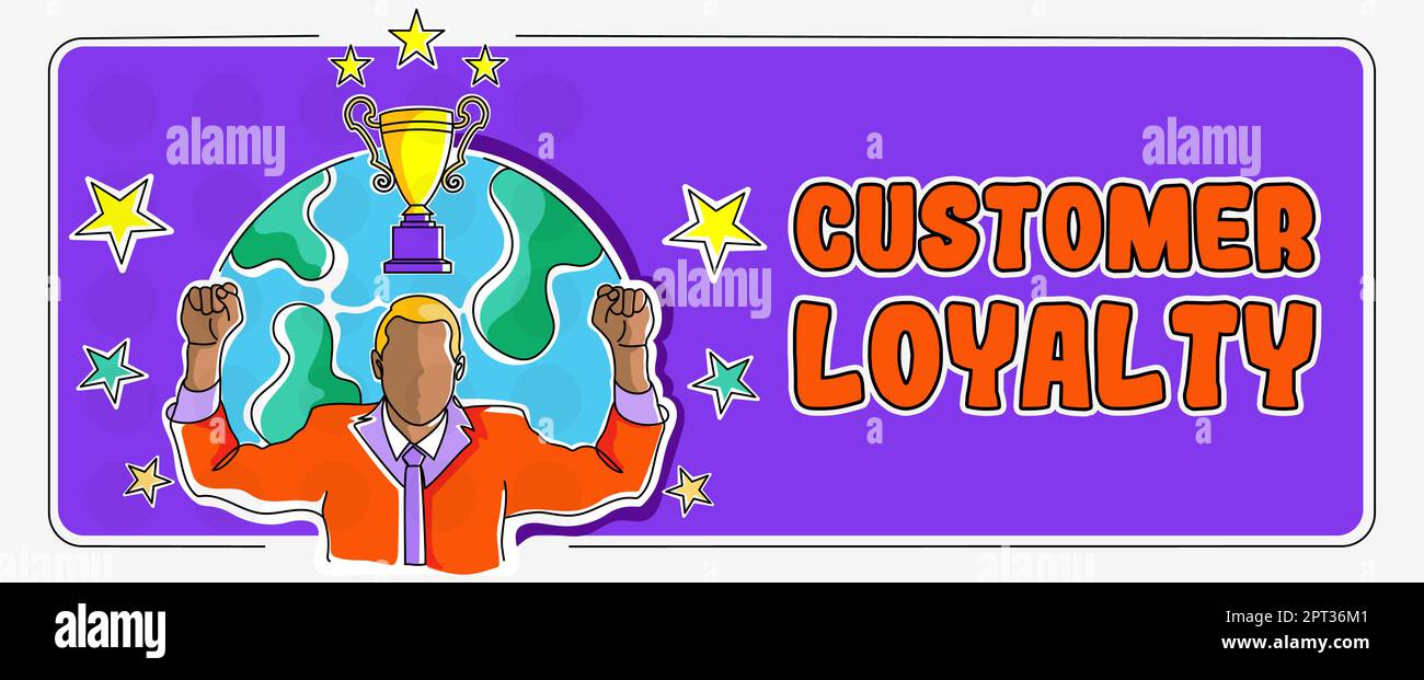 Hand writing sign Customer Loyalty, Word Written on buyers adhere to ...