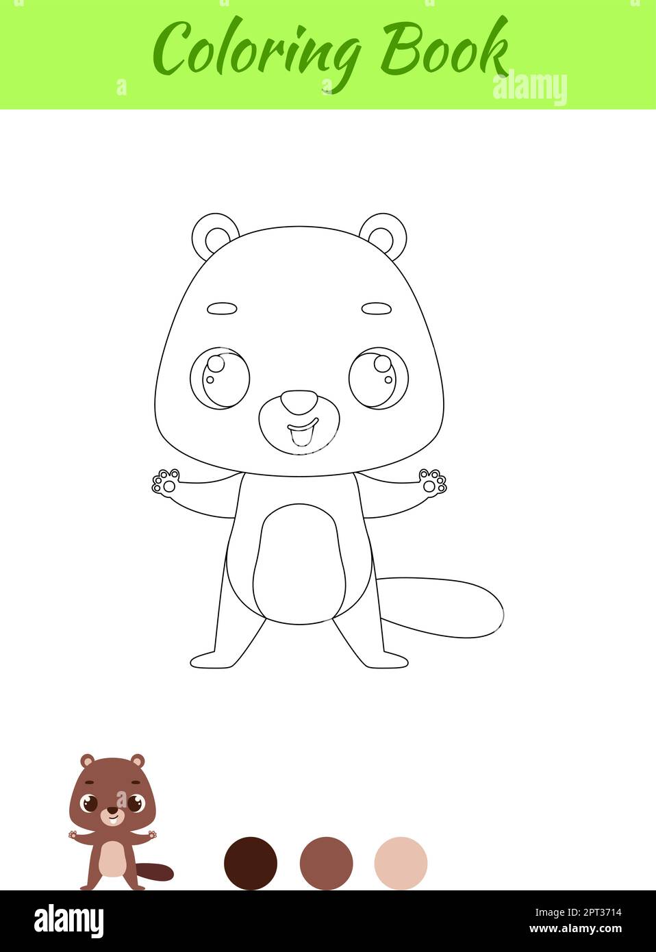 Coloring page happy beaver. Coloring book for kids. Educational ...