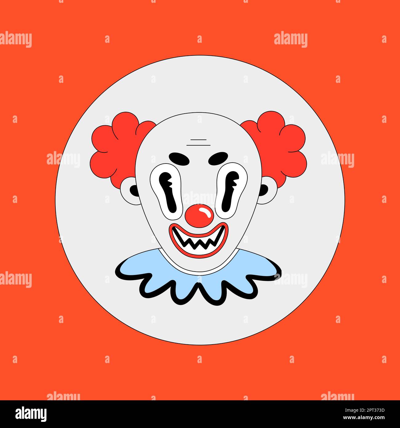 Creepy clown. Halloween spooky cartoon character in circle on red ...