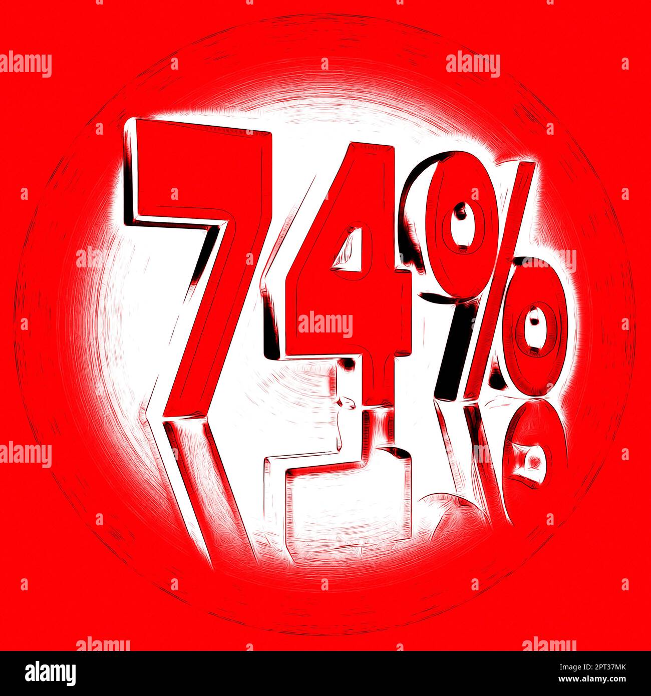 74%, 74 percent as a 3D illustration, 3D rendering Stock Photo - Alamy