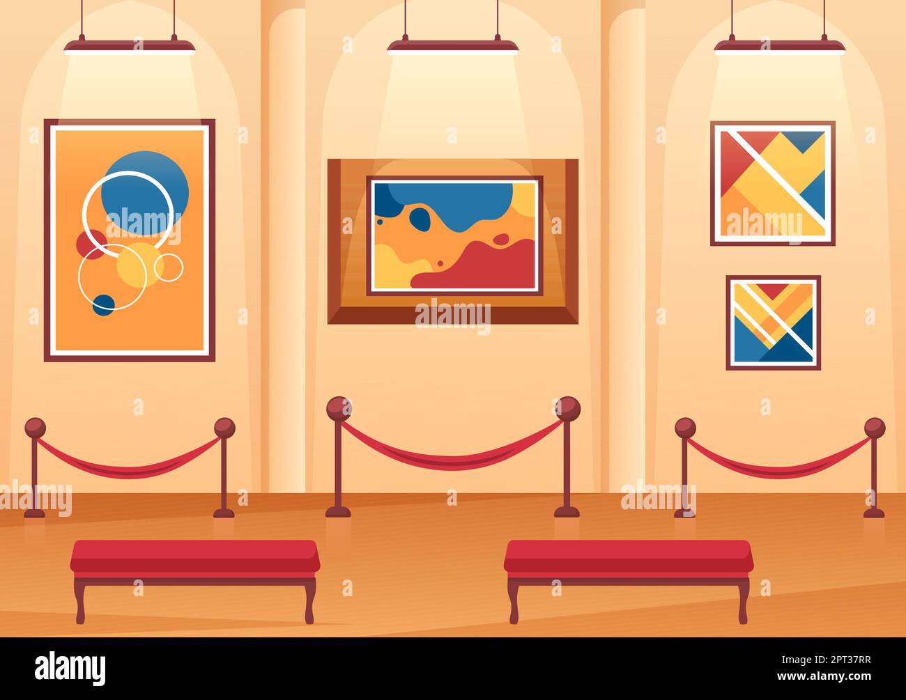 Art Gallery on Museum of Exhibition Visitors Viewing Modern Abstract ...