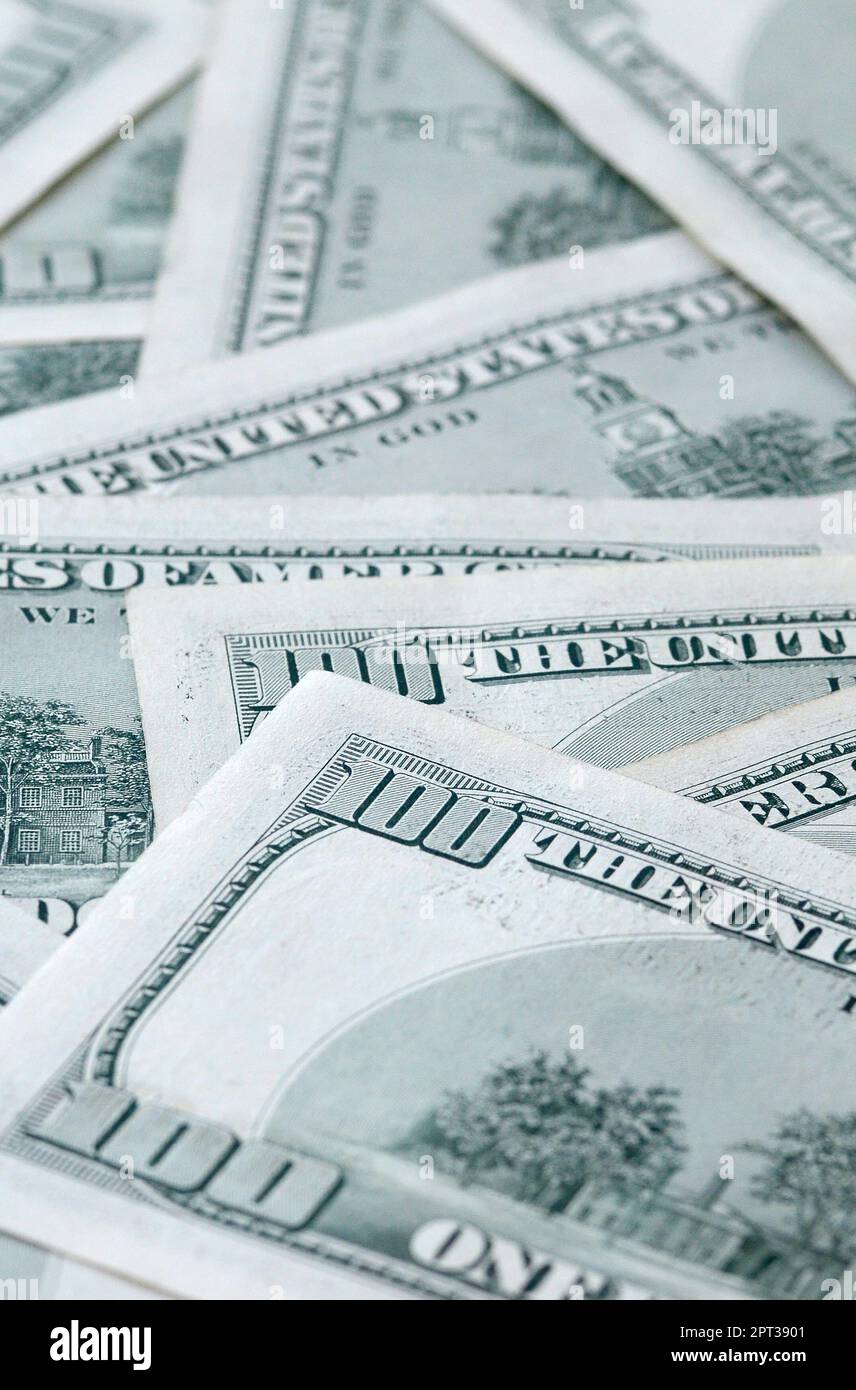 Background of 100 dollar bills. Abstract textured backdrop with many ...