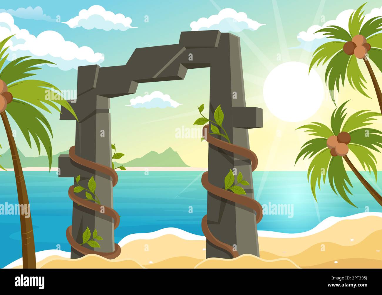 Portal with Summer Landscape Stone Arch Entrance to Public Park, Green ...