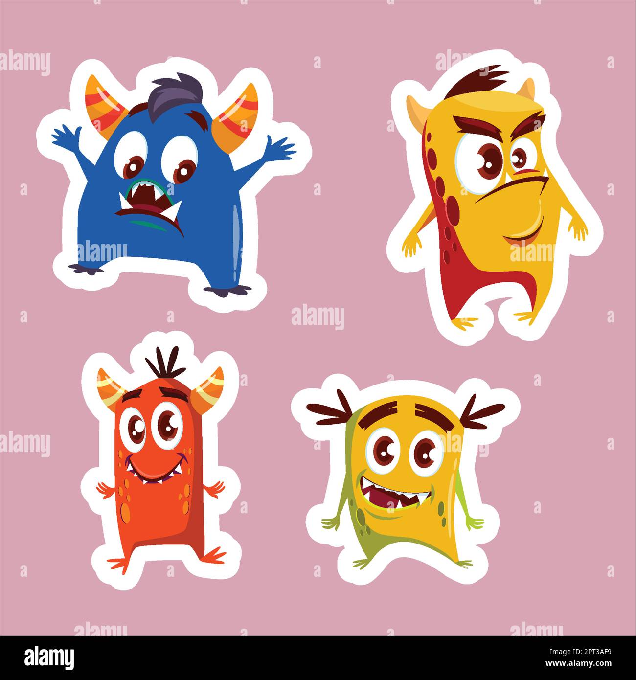 cartoon cute monster set funny fantastic creatures with angry happy ...