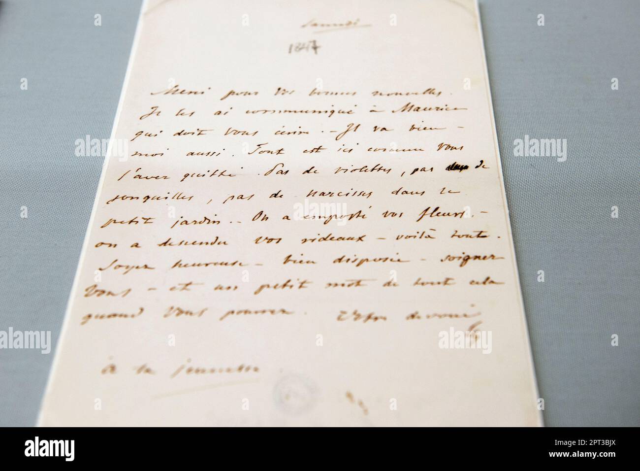 A handwritten letter by Chopin to his love George Sand is seen at the ...