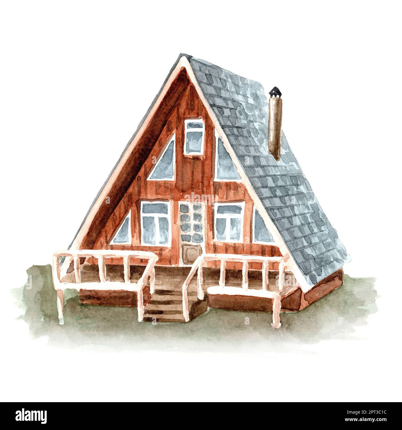 Country cottage. Hand drawn watercolor illustration, isolated on white ...