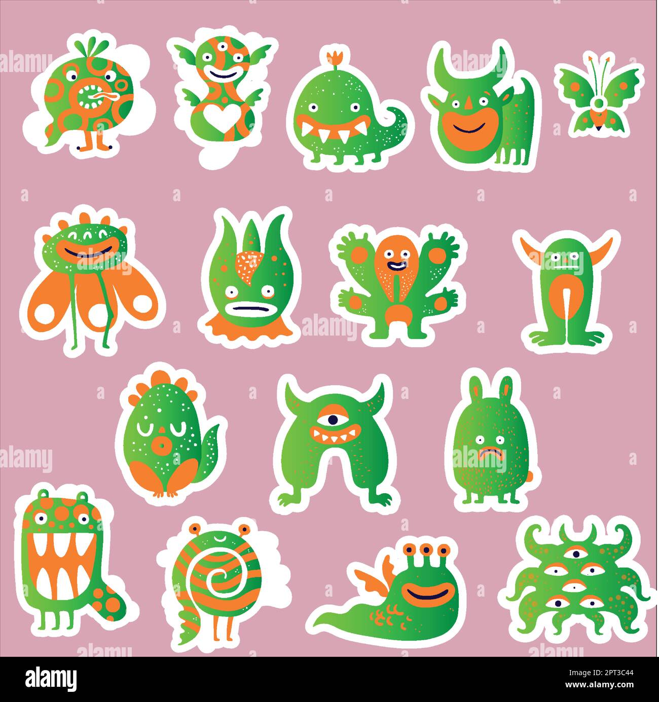 Vector cartoon sticker set with cute monsters Stock Vector Image & Art ...