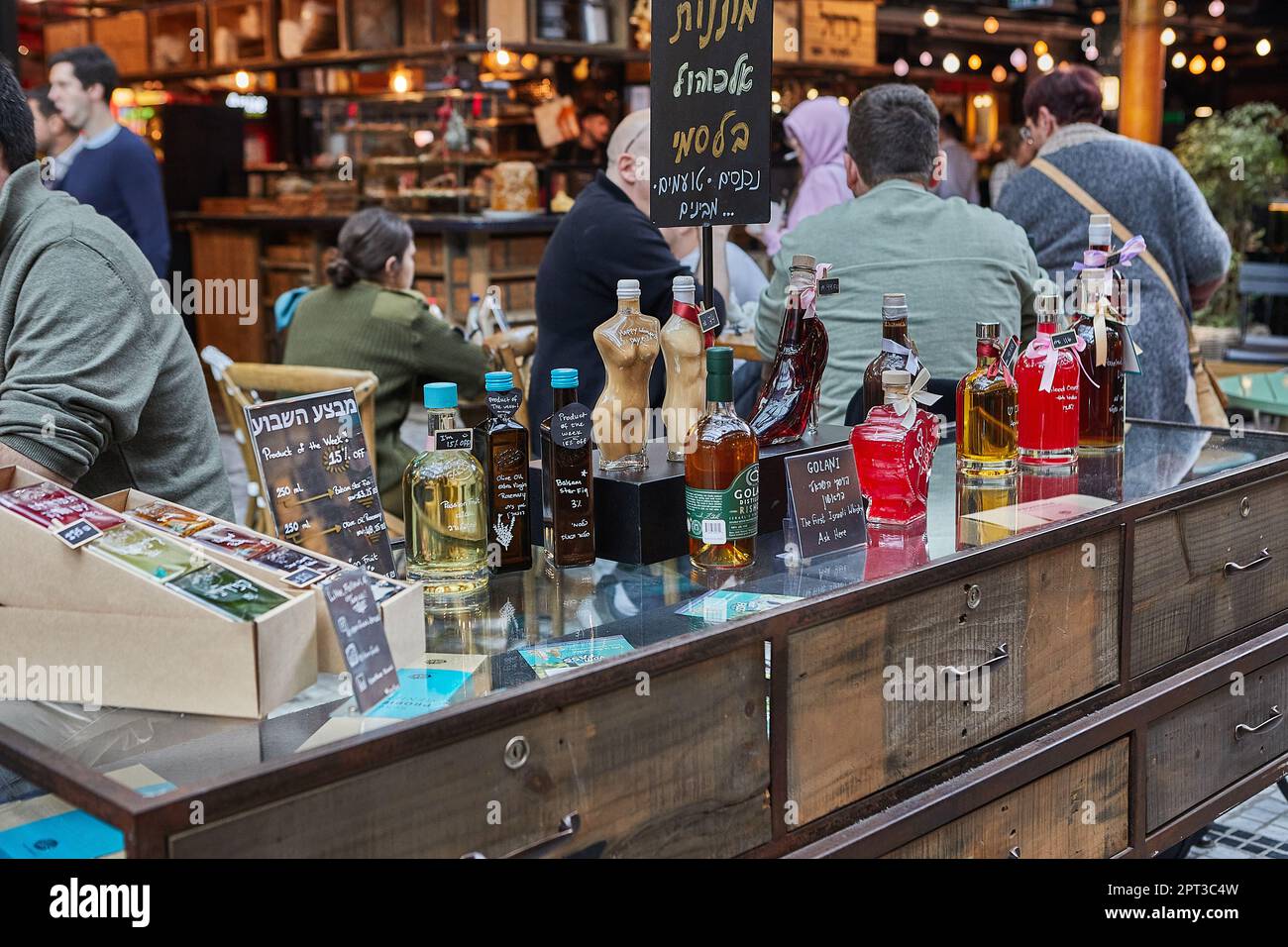 Tel Aviv, Israel - February 22, 2023: Food shops, restaurants, cafes ...