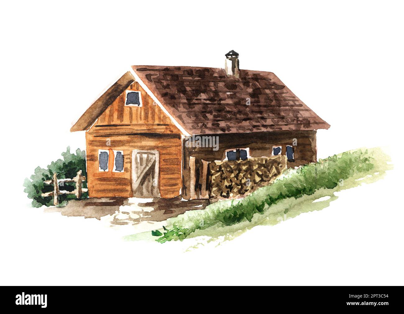 Country house. Hand drawn watercolor illustration isolated on white ...
