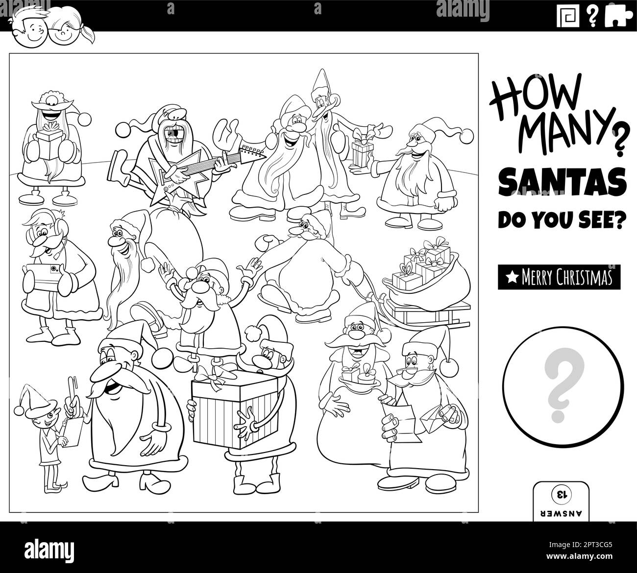 counting cartoon Santas game coloring page Stock Vector Image & Art - Alamy