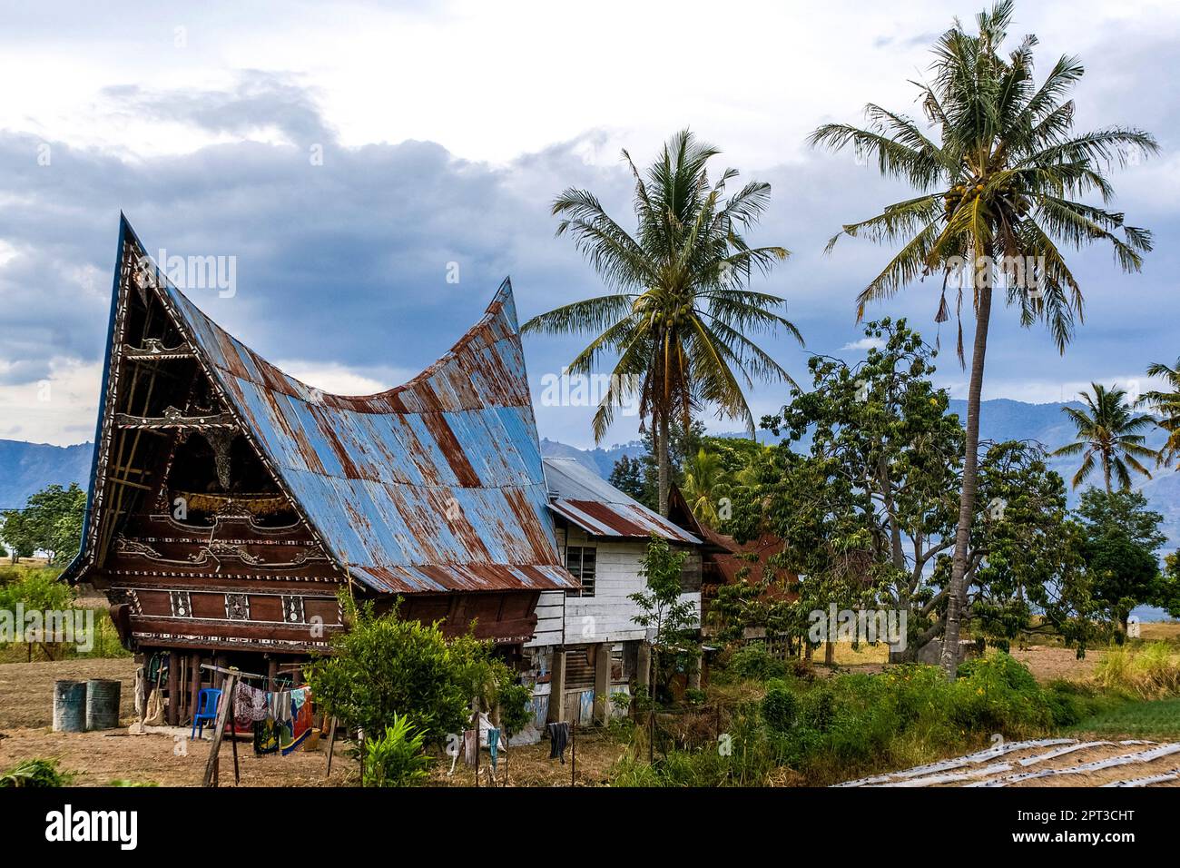 Batak house at Samosir island, Lake Toba, Sumatra, Indonesia, Asia ...