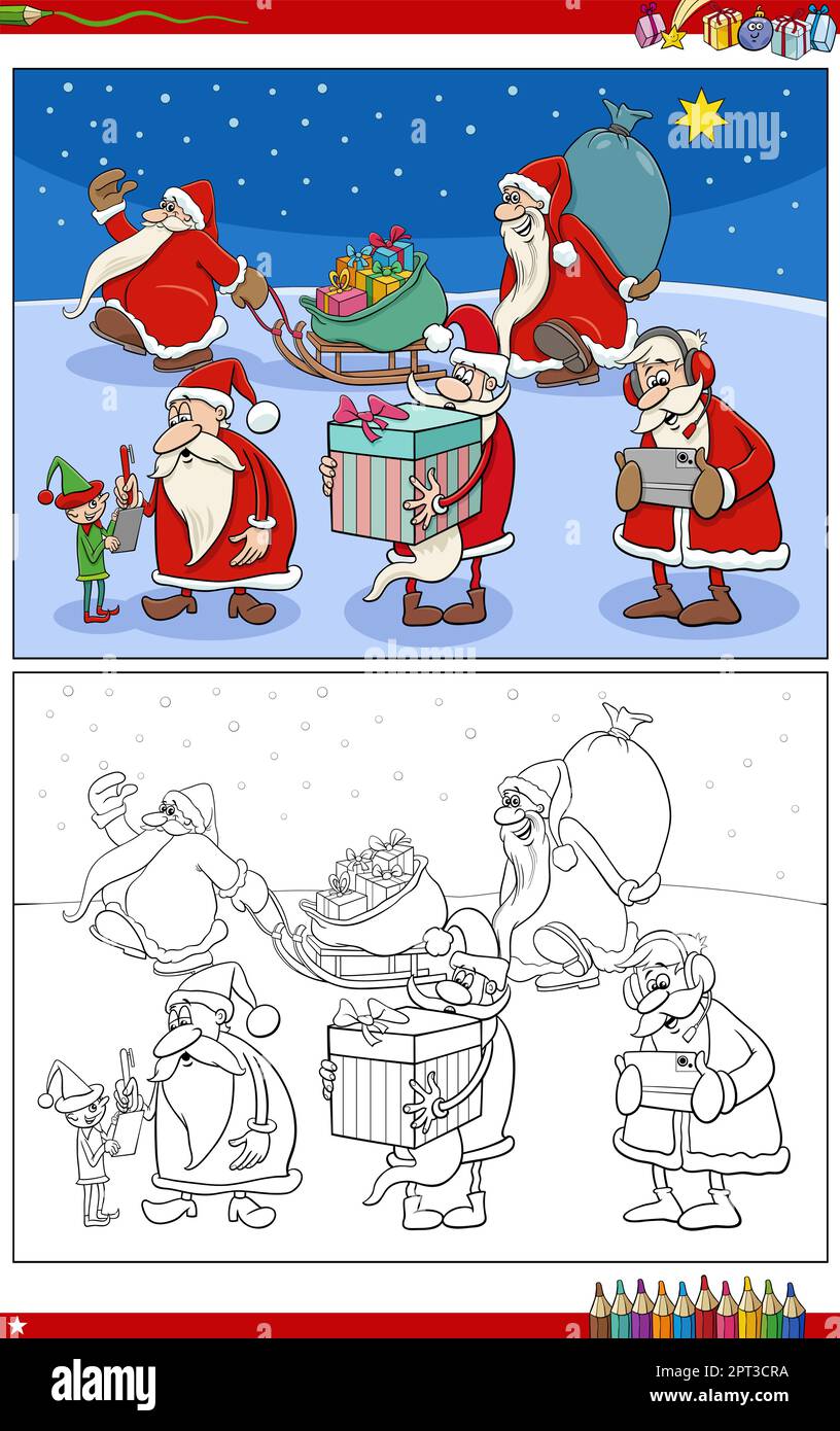 cartoon Santa Claus Christmas characters coloring page Stock Vector ...
