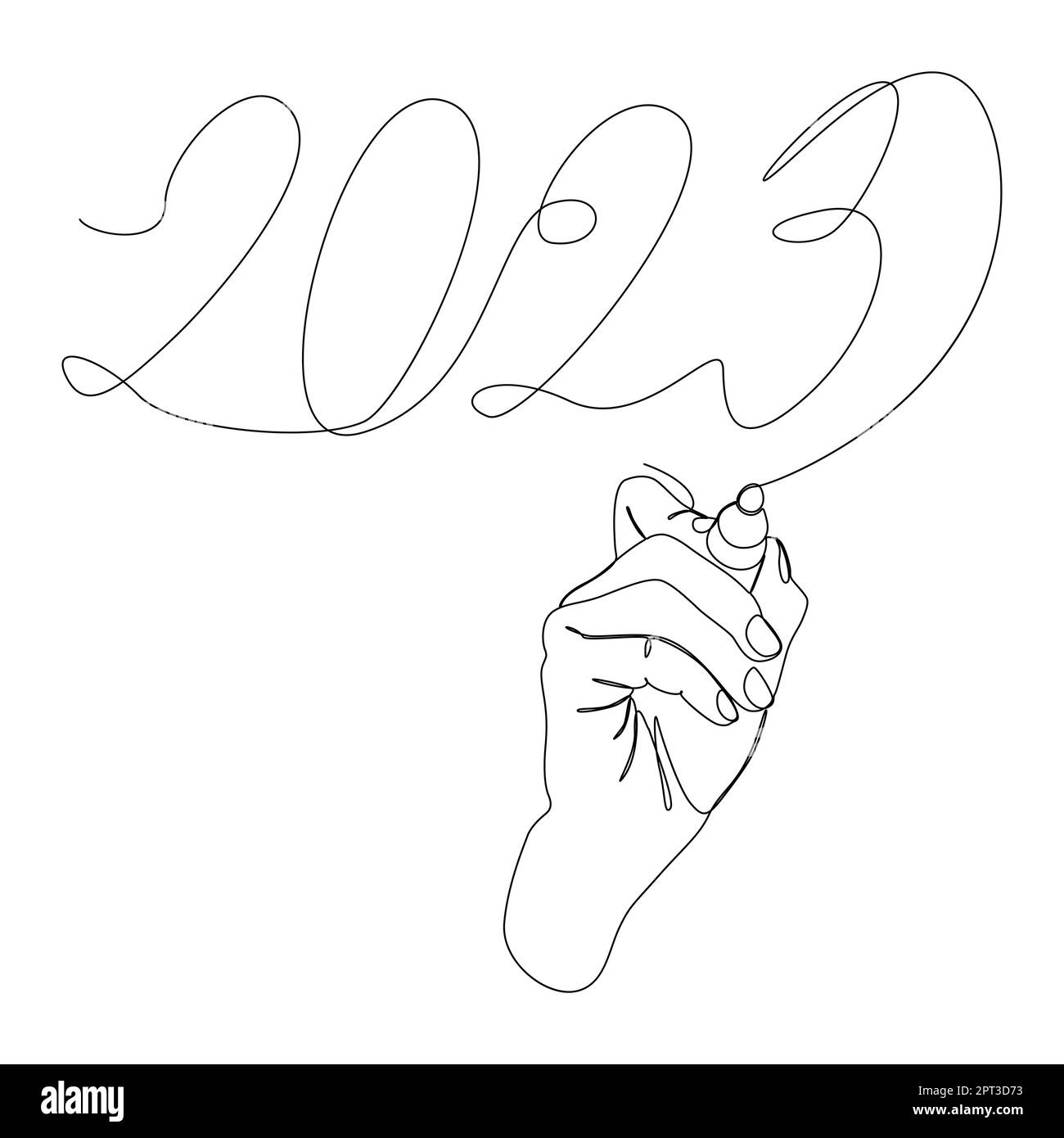 One continuous line of 2023 number written by with felt tip pen Stock ...