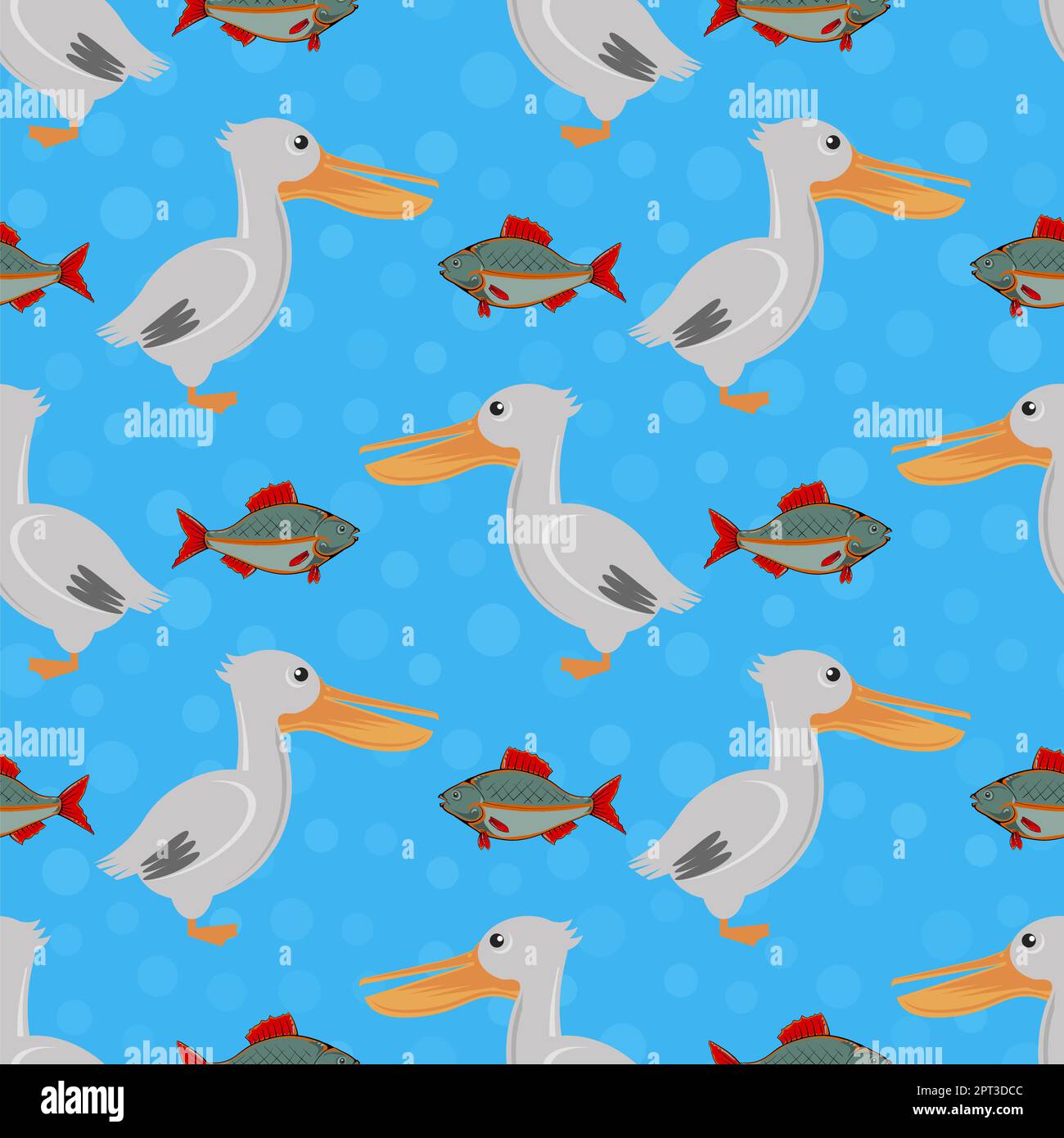 Pelican and Fish Icons Isolated on Blue Background. Exotic Tropical ...
