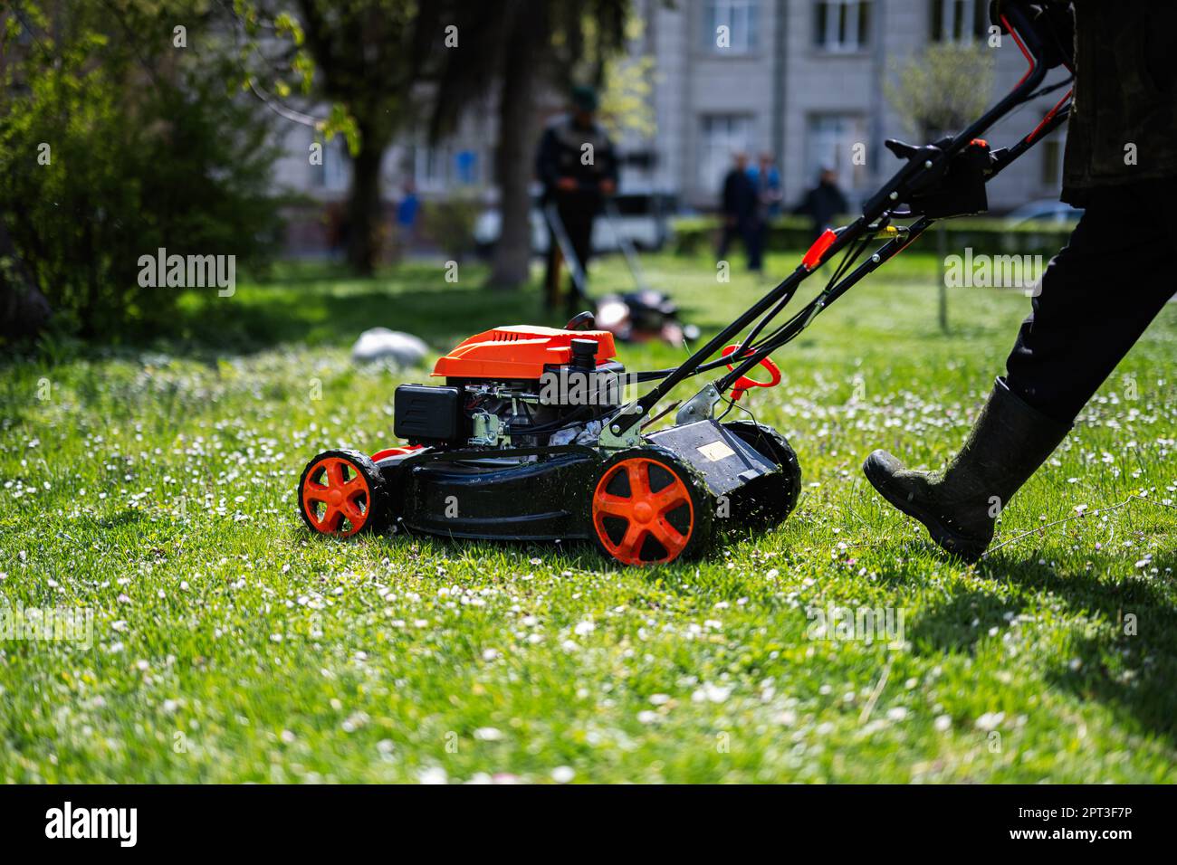 Man using lawn mower hi-res stock photography and images - Alamy