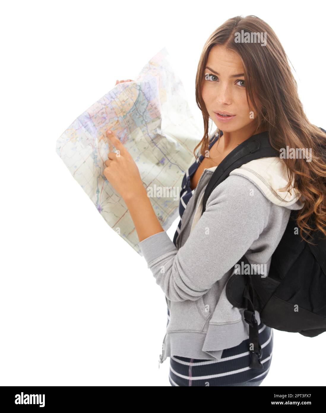 I need directions. A pretty young woman asking for directions while ...