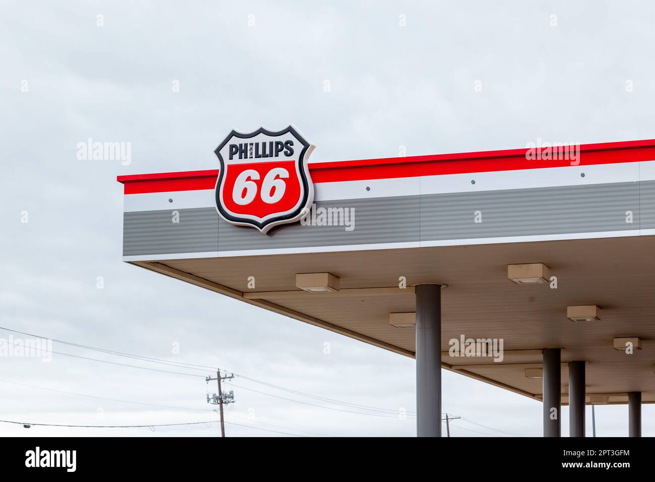 A Phillips 66 sign on the building at a gas station in Oklahoma City ...