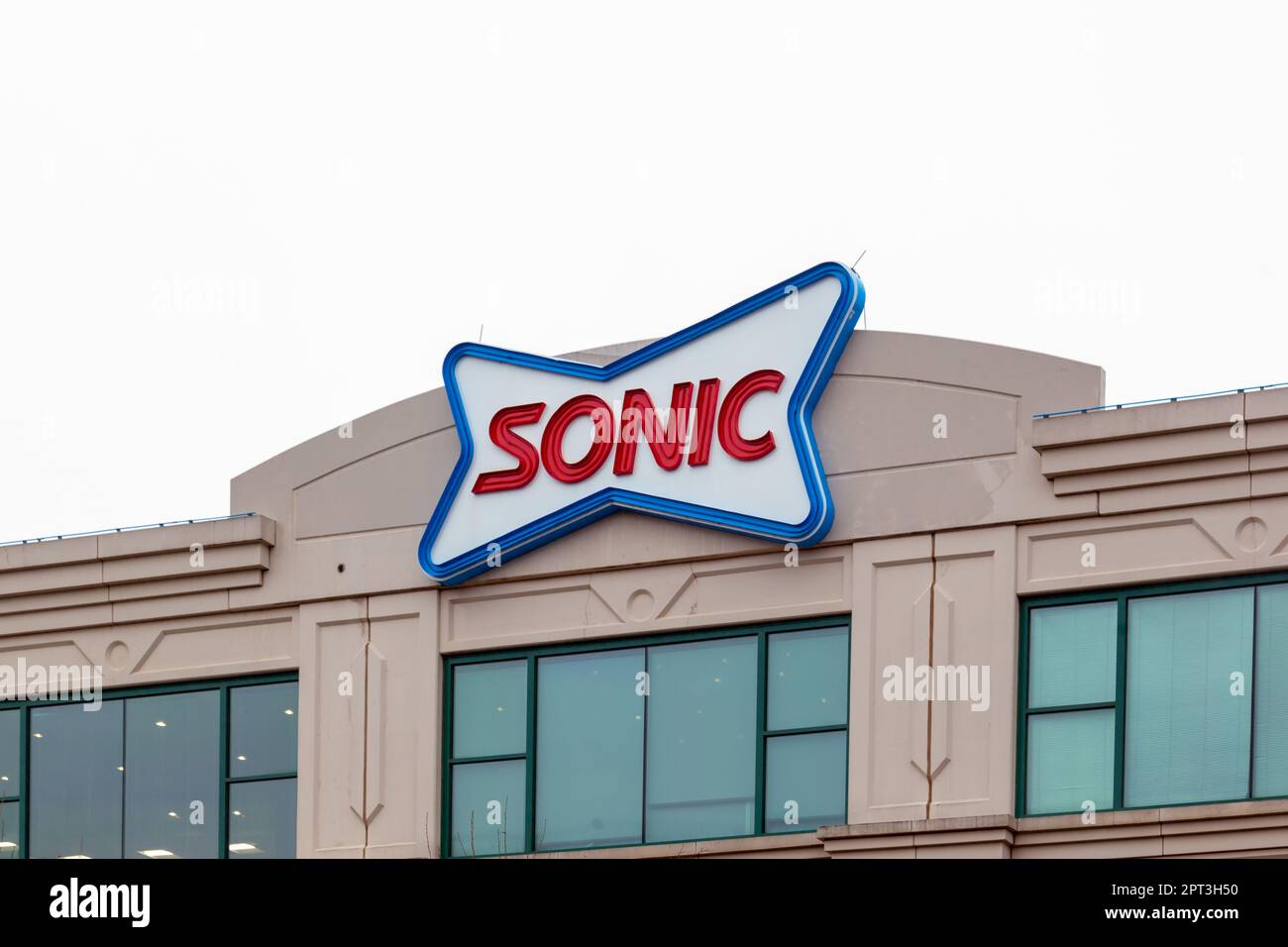 Close up of Sonic sign at the headquarters in Oklahoma City, OK, USA ...