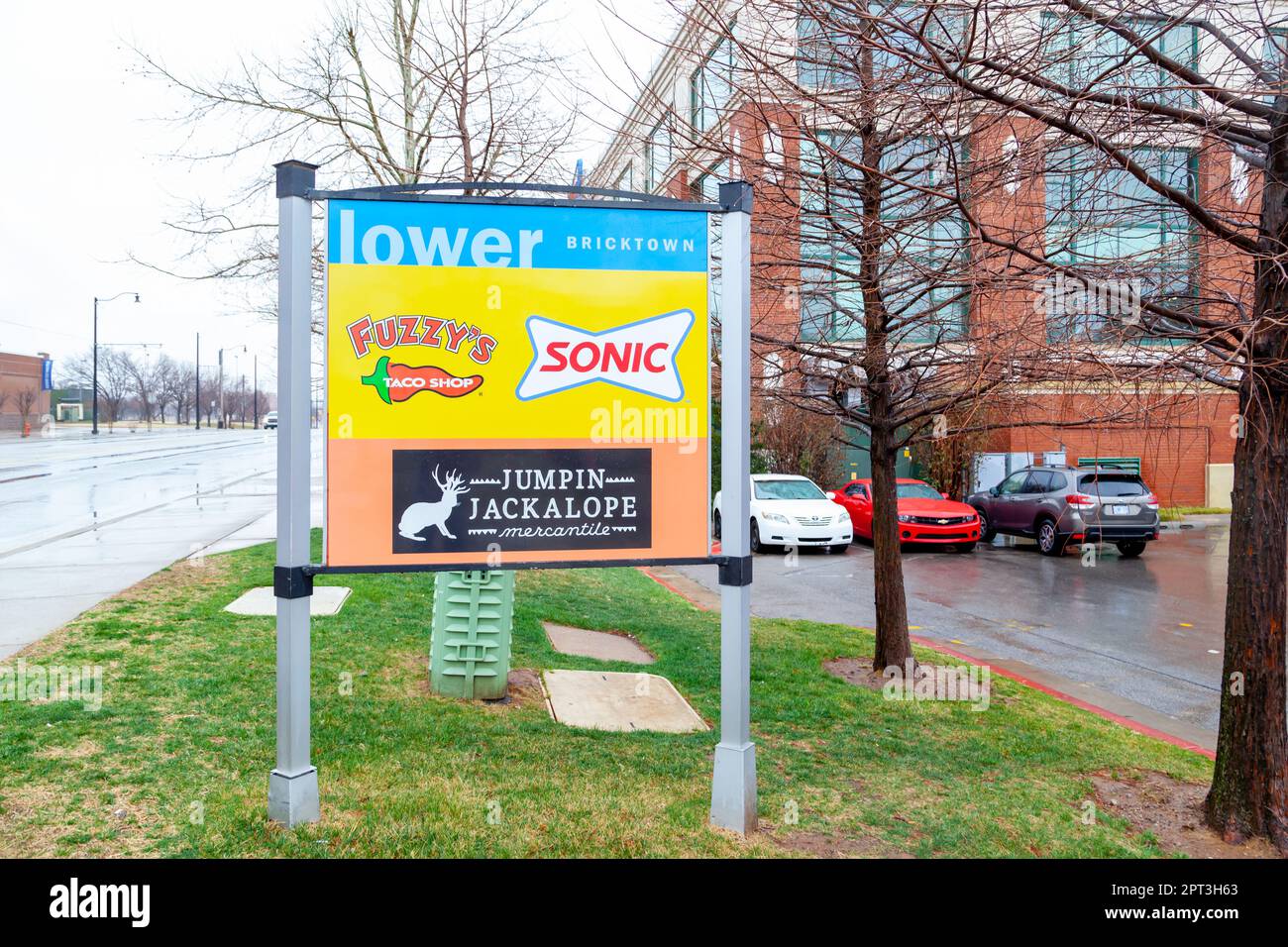 Sonic logo on a directory sign at its headquarters in Oklahoma City ...