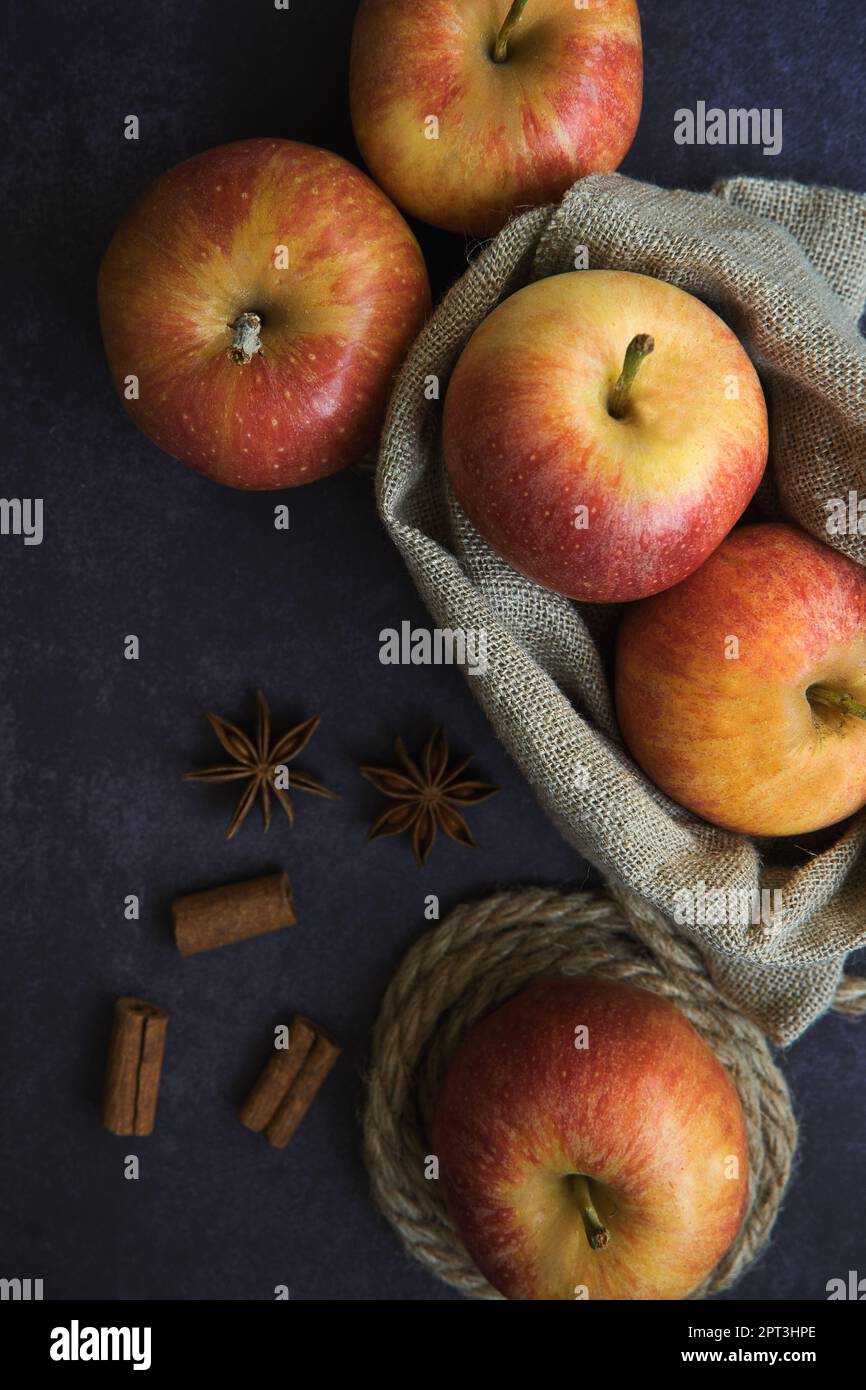Autumn snack, oatmeal cookies with apple and cinnamon. Autumnal ...