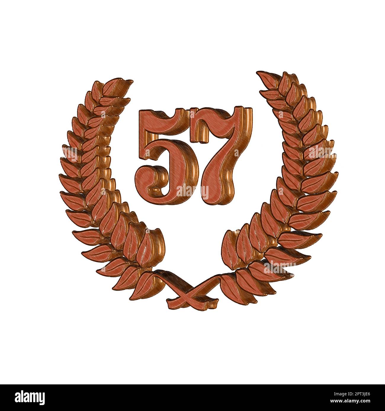 Number 57 with laurel wreath or honor wreath as a 3D-illustration, 3D ...