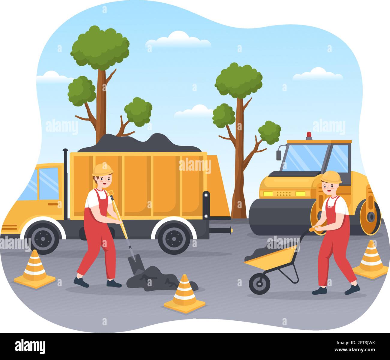 Road Construction and Highway Maintenance Workers Working on Asphalt ...