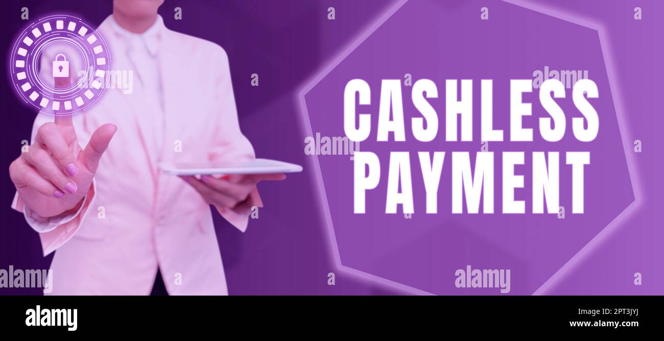 Sign displaying Cashless Payment, Business overview Yearly football ...